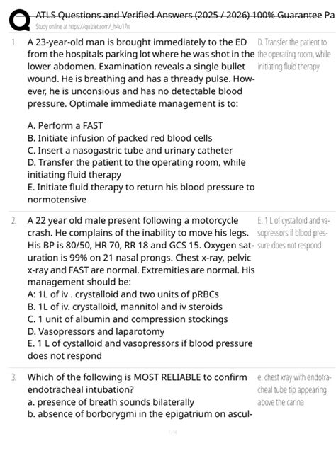 Atls Questions And Verified Answers 2025 2026 100 Guarantee Pass