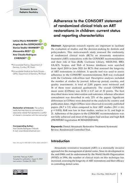 Pdf Adherence To The Consort Statement Of Randomized Clinical Trials On Art Restorations In