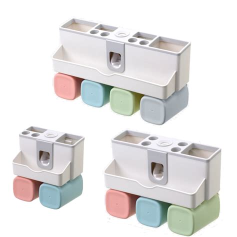 Wall Mounted Toothbrush And Toothpaste Holder Organizer With Cup Holder