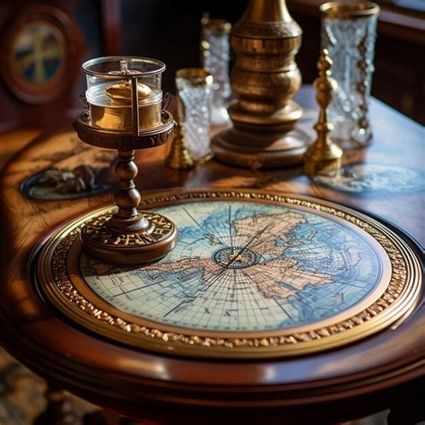 A Table With A Clock That Says Quot Compass Quot On It Premium Ai
