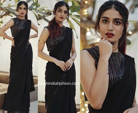 Priya Prakash Varrier In A Black Saree South India Fashion