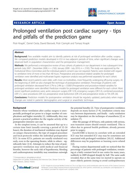 Pdf Prolonged Ventilation Post Cardiac Surgery — Tips And Pitfalls Of
