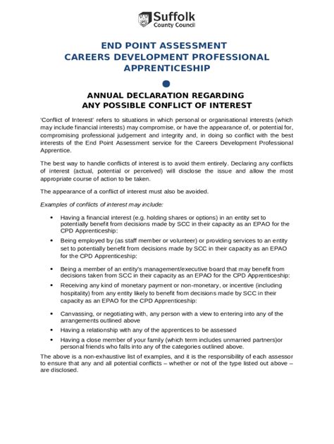Apprenticeship End Point Assessment Conflict Of Interest Policy Doc Template Pdffiller