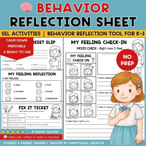 Bundle Behavior Reflection Sheet Sel Activities For K 3 By Happyseoul