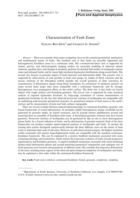 Pdf Characterization Of Fault Zones