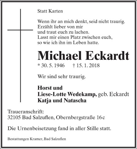 Traueranzeigen Von Michael Eckardt Lz Trauer