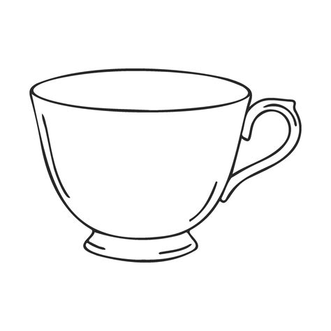 Simple Outline Of Empty Tea Cup With Handle On White Background