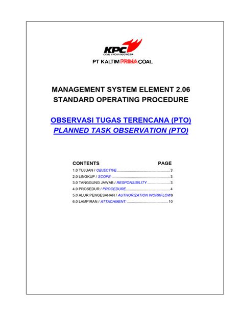 Observasi Tugas Terencana Planned Task Observation Pto Pdf