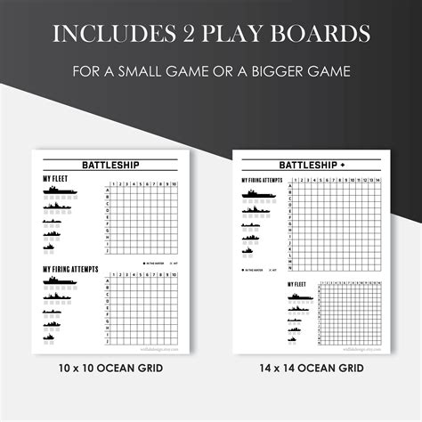 Printable Battleship Game Classic Board Game Us Letter A4 Etsy