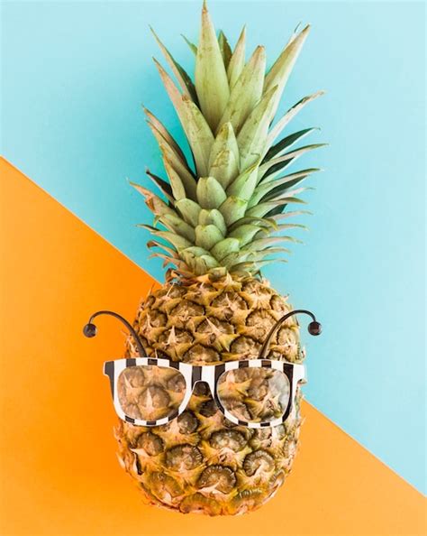 Free Photo Trendy Pineapple In Sunglasses On Multicolored Background