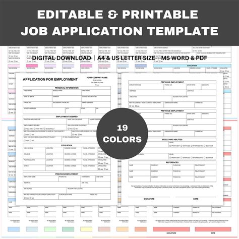 Editable Job Application Template Printable Application For Employment