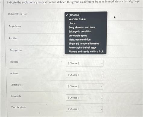 Solved Indicate The Evolutionary Innovation That Defined