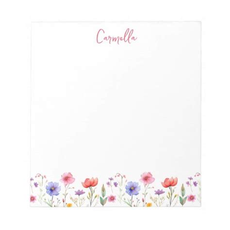 Colorful Wildflower Pretty Floral Personalized Notepad Zazzle