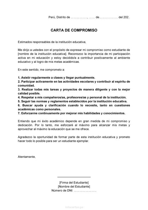 Carta De Compromiso De Un Alumno Online Word Pdf
