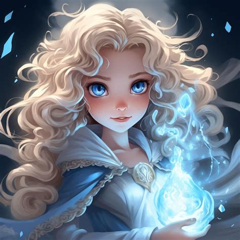 Blond Haired Girl With Blue Eyes Holding A Glowing Ball Generative Ai Premium Ai Generated Image