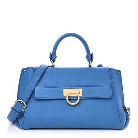 Salvatore Ferragamo Grained Calfskin Medium Sofia Satchel Blue 1738270
