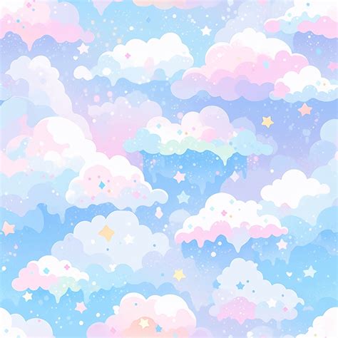 Seamless Pattern Clouds Beautiful Colorful Pastel Watercolor