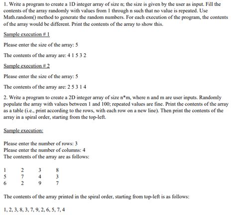 Solved 1 Write A Program To Create A Id Integer Array Of
