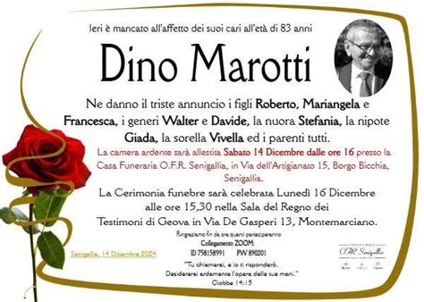Funerali Dino Marotti A Montemarciano Necrologi E Morti A Montemarciano