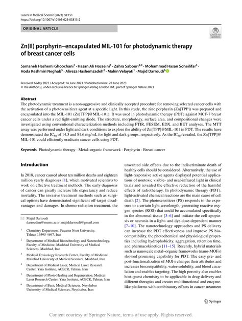 Zn II Porphyrinencapsulated MIL 101 For Photodynamic Therapy Of