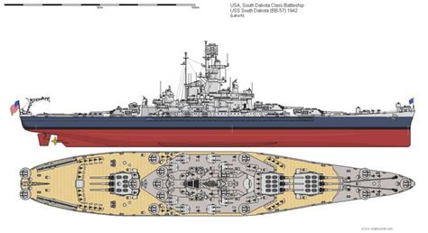 Uss South Dakota Iowa Class Battleship Superstructure Plan Uss Idaho