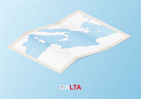 Folded Paper Map Of Malta With Neighboring Countries In Isometric Style