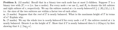 Solved Problem 3 12 Marks Recall That In A Binary Tree