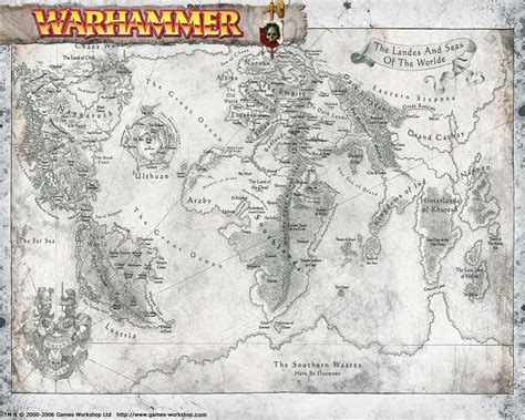 Warhammer World Map 6th Edition Blackandwhite Illustration Warhammer