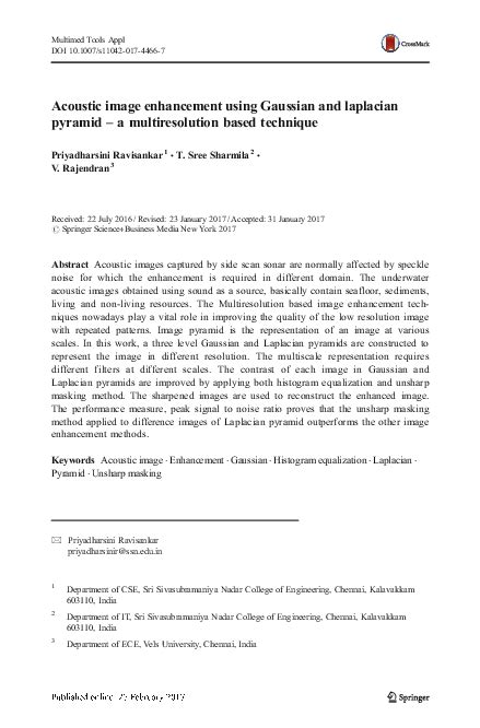 Pdf Acoustic Image Enhancement Using Gaussian And Laplacian Pyramid A Multiresolution Based
