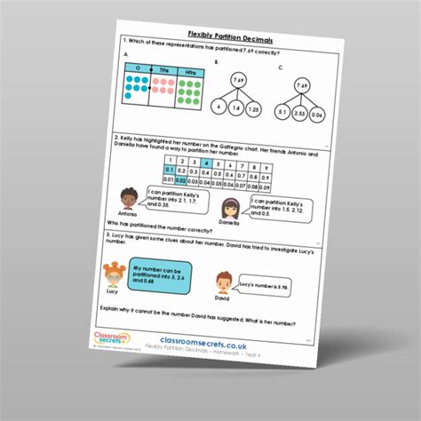 Year 4 Flexibly Partition Decimals Homework Resource Classroom Secrets