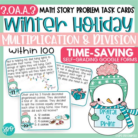 Winter Holiday Math Task Cards Division Interpret The Remainder Word