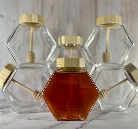 Raw Unfiltered Wildflower Honey In Honeycomb Glass With Honey Dipper