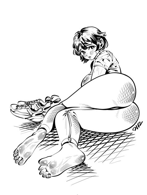 Asuka Painting Highres 1girl Ass Barefoot Blush Feet Looking At