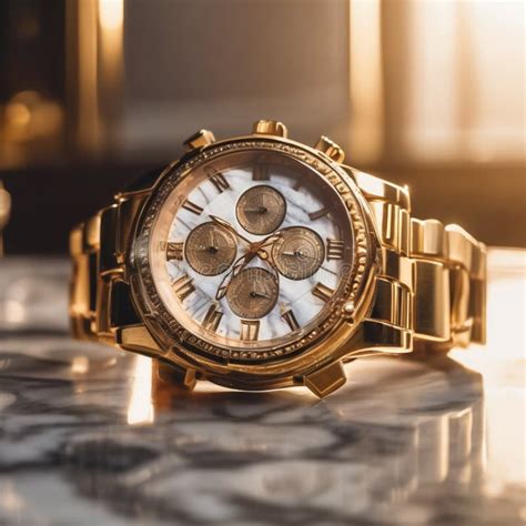 A Luxury Watch On A Sunlit Marble Table Golden Hour Glow Hyper