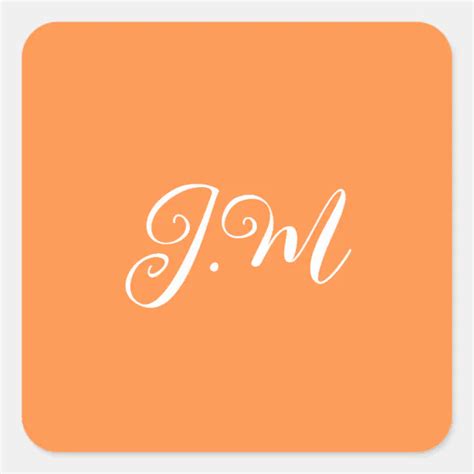 Coctail Party Orange Solid Color Monogram Initials Square Sticker Zazzle