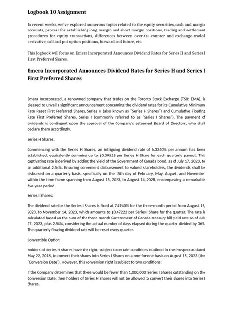 Logbook 10 Assignment Pdf Preferred Stock Dividend