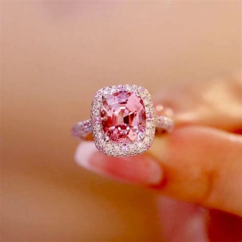 18k White Gold Genuine Pink Tourmaline Ringart Deco Diamond Tourmaline