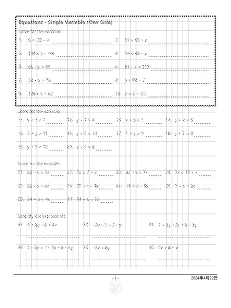 Equations Single Variable One Side Pdf