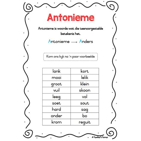 Antonieme En Sinonieme • Teacha C8d Afrikaans Afrikaans Language Teaching