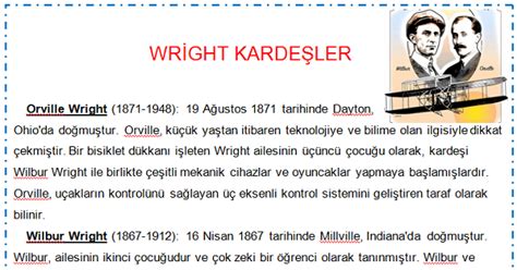 Wright Kardeşler Hayatı Meb Ders
