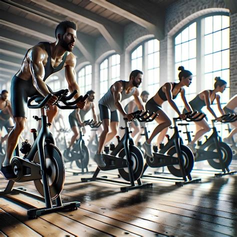 Premium Photo Intense Indoor Cycling Class In A Fitness Studio