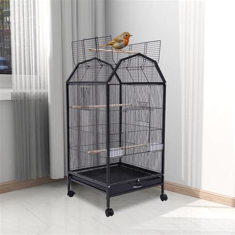 Miumaeov Black Iron Parakeet Bird Cage With Stand Metal Panorama Pet