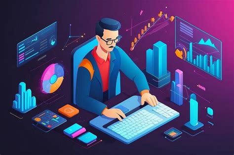 Premium Photo Flat Isometric Illustration Concept Of Man Working On