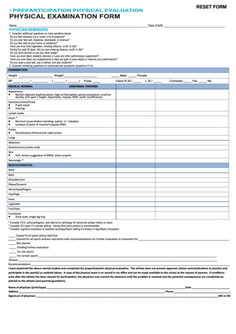 Fillable Physical Examination Form Printable Pdf Download