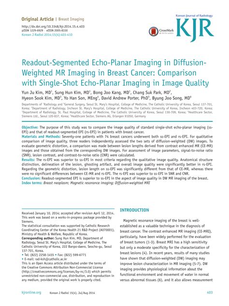 Pdf Readout Segmented Echo Planar Imaging In Diffusion Weighted Mr
