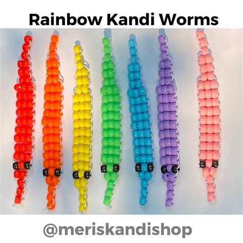 Singe Rainbow Kandi Worm Red Orange Yellow Green Blue Purple