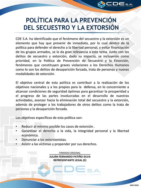Política Para La Prevención Del Secuestro Y La Extorsión