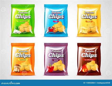 Chips Package Design Photo Realistic Vector Set Stock Vector