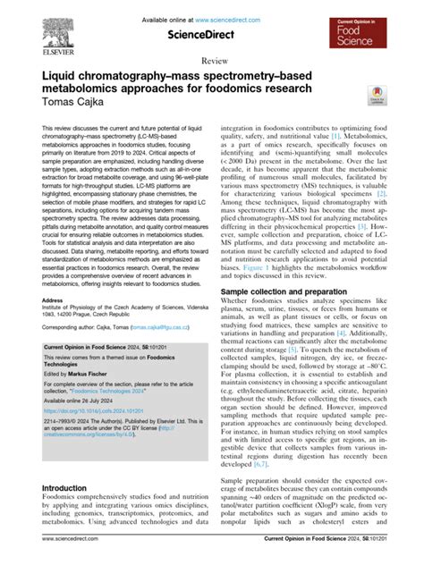 Liquid Chromatographymass Spectrometrybased Metabolomics Approaches For Foodomics Research