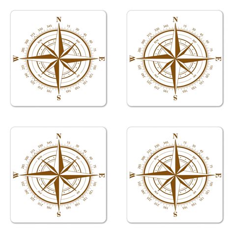 Compass Coaster Set Of 4 Seamanship Brown Compass With Windrose And